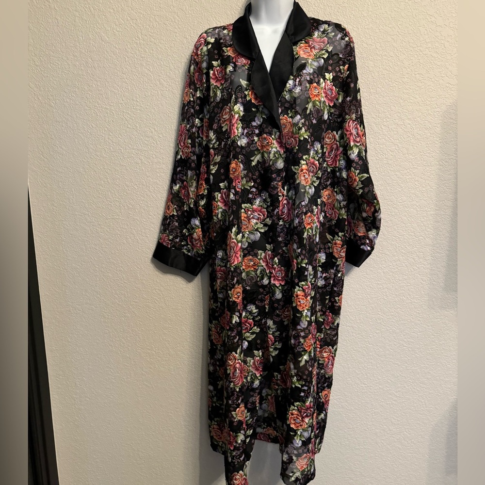 Vintage Victoria’s Secret Long Floral Robe Sheer Sati… - Gem